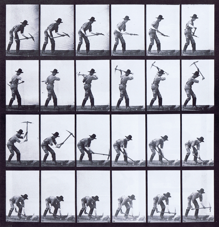 Muybridge Art Refrence - Clothed Male Miner Using A Pick - Plate 386